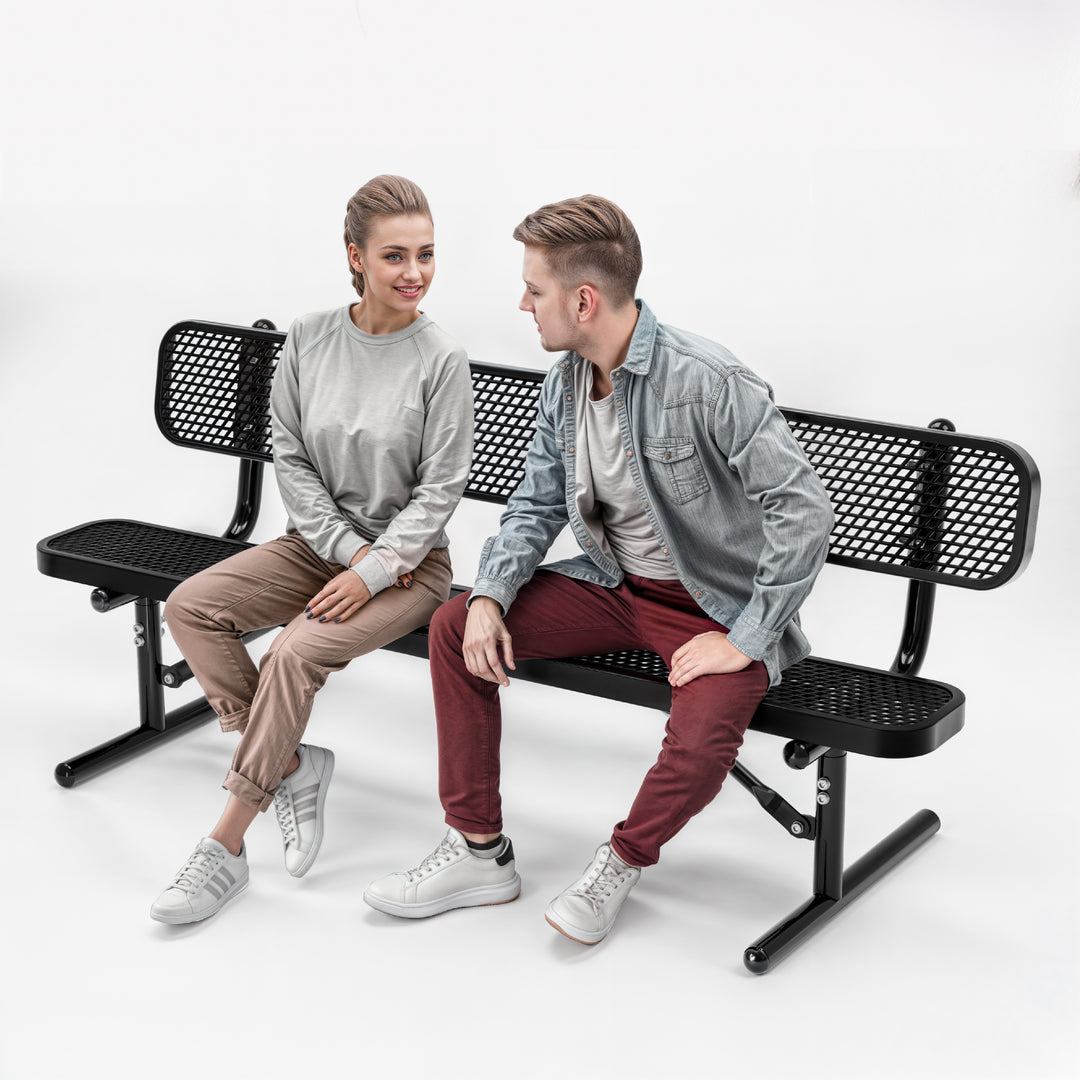 Heavy-Duty Outdoor Bench - Expanded Metal - 6ft - Portable - With Back ...