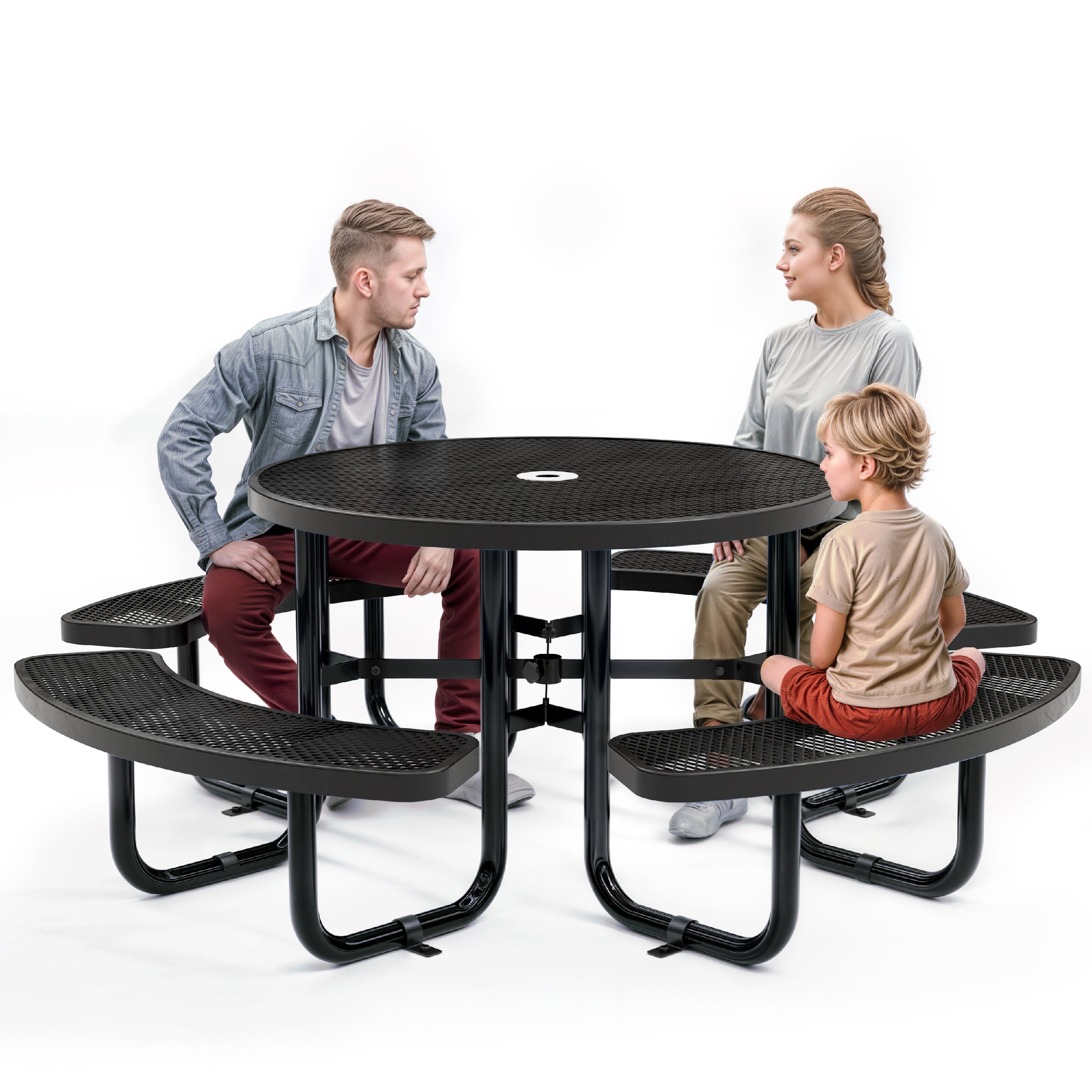 Metal Picnic Table - Round Expanded Metal - 46 in - Black – OUTTANS
